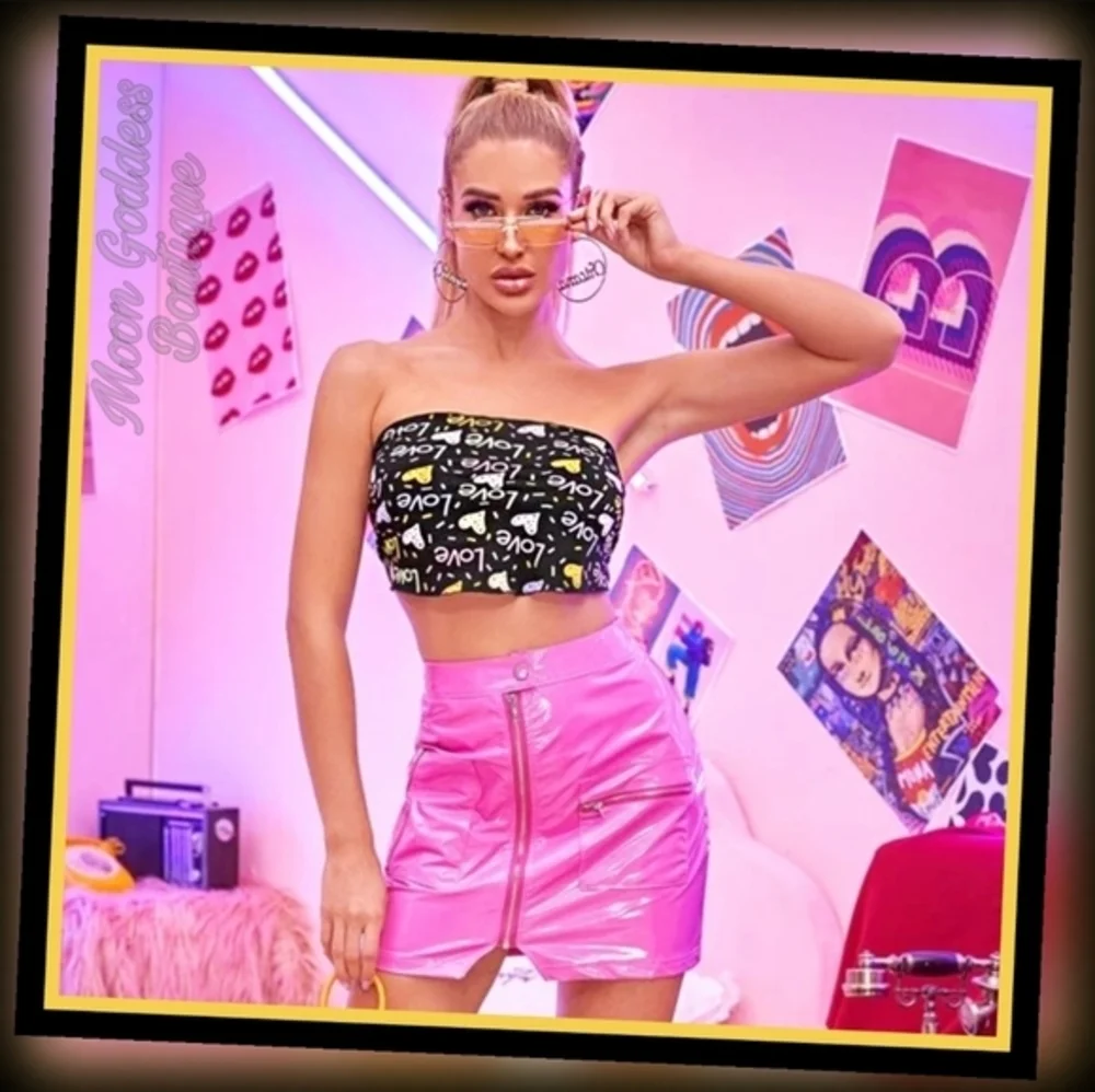 SHEIN | Tops | Shein Heart Love Graphic Tube Top Strapless Tieback ...